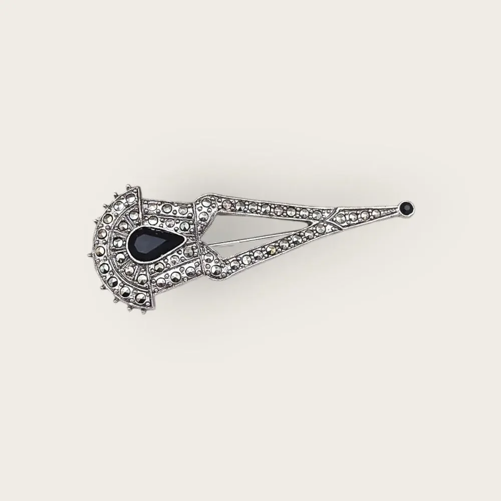 1928 Jewelry | Jewelry | Art Deco Marcasite Black Glass 928 Vintage ...